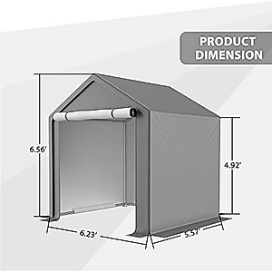 6x6 ft Outdoor Storage Shelter Shed, Portable Garage Tent with Roll-up Doors Shelter for Garden Tool, Lawn Mower, Motorcycleand, Bike - Gray