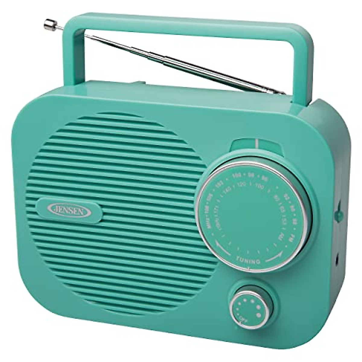Jensen MR-550 Teal Modern Portable AM/FM Radio, Vintage Retro Rotary Dial with Built in Speakers + Aux Line-in, Power Plug or 4 x ‘C’ Batteries - (Limited Edition)