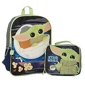 RALME Star Wars Mandalorian Baby Yoda Backpack with Lunch Box Set for Boys and Girls, Value Bundle