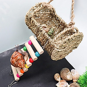 Hermit Crab Hideout with Ladder, Wooden Hermit Crab Climbing Toys, Aquariums Ladder Bridge Ramp Toy, Small Animals Tank or Cage Accessories, Habitat for Hermit Crab Hamsters Rats Birds Parrots