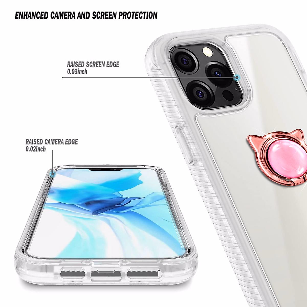 NGB Supremacy Case for iPhone 11 Pro Max, Full Body Protection with [Built-in Screen Protector] Ring Holder/Wrist Strap, Slim Fit Shockproof Bumper Durable Cover Case (Clear)