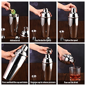 4 Packs Cocktail Shaker Set Martini Shaker Bulk Stainless Steel Martini Mixer with Strainer Drink Shaker with Double Measuring Jigger for Bar Party Home Use Wine Shaker Bar Mixing Tool (25 oz/ 750 ml)