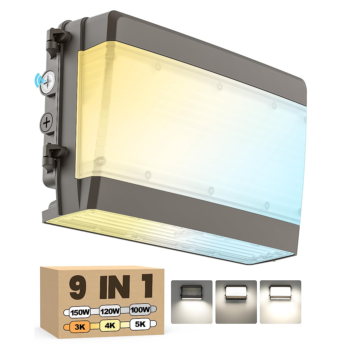 YARBO 2-in-1 Full & Semi Cutoff LED Wall Pack, 150W 120W 100W & 3000K 4000K 5000K Selectable, Timer Dimming & Photocell Wall Pack LED Exterior Light, 22500LM AC100-277V ETL Listed LED Wall Pack Light