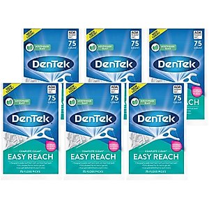 DenTek Complete Clean Easy Reach Floss Picks, Advanced Fluoride Coating, Mouthwash Blast Flavor, 75 ct. (Pack of 6)