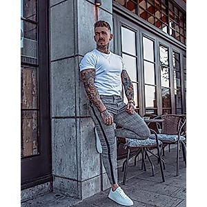 CANGHPGIN Mens Plaid Stretch Dress Pants Slim Fit Skinny Chino Pants Tapered Men Checkered Business Casual Pants Gray