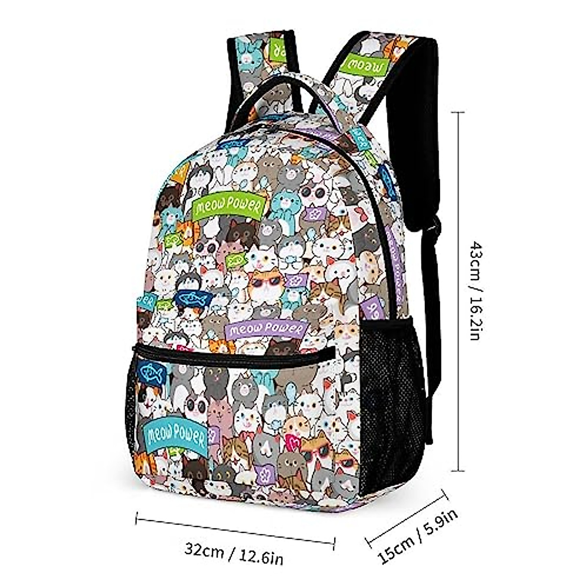 DTCCET Cute Cat Backpack, Classic Daypack Stylish Kitty Laptop Bag with Adjustable Shoulder Strap, Lightweight Colorful Cat Shoulders Backpack(Cute Cat)
