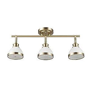 Globe Electric 64000003 22" 3-Light Track Lighting, Matte Brass, Matte White Shades, Track Ceiling Light, Track Lighting Kit, Vintage, Ceiling Light Fixture, Home Décor, Kitchen, Bulb Not Included
