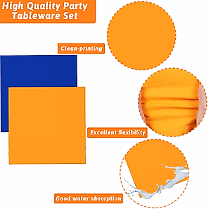 Wiooffen 96 Pcs Orange and Blue Birthday Party Plates Napkins Dart War Party Supplies Tableware Disposable Orange Blue Paper Dinnerware Decoration for Baby Shower Birthday Party, 24 Guests