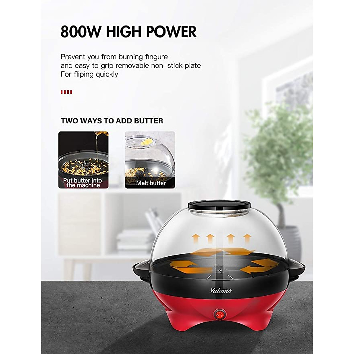 Popcorn Machine, 6-Quart Popcorn Popper maker, Nonstick Plate, Electric Stirring with Quick-Heat Technology, Cool Touch Handles (Red&Black)