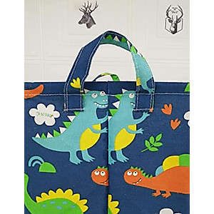 ACMUUNI Round Canvas Clothes Basket Laundry Hamper dark blue dinosaur