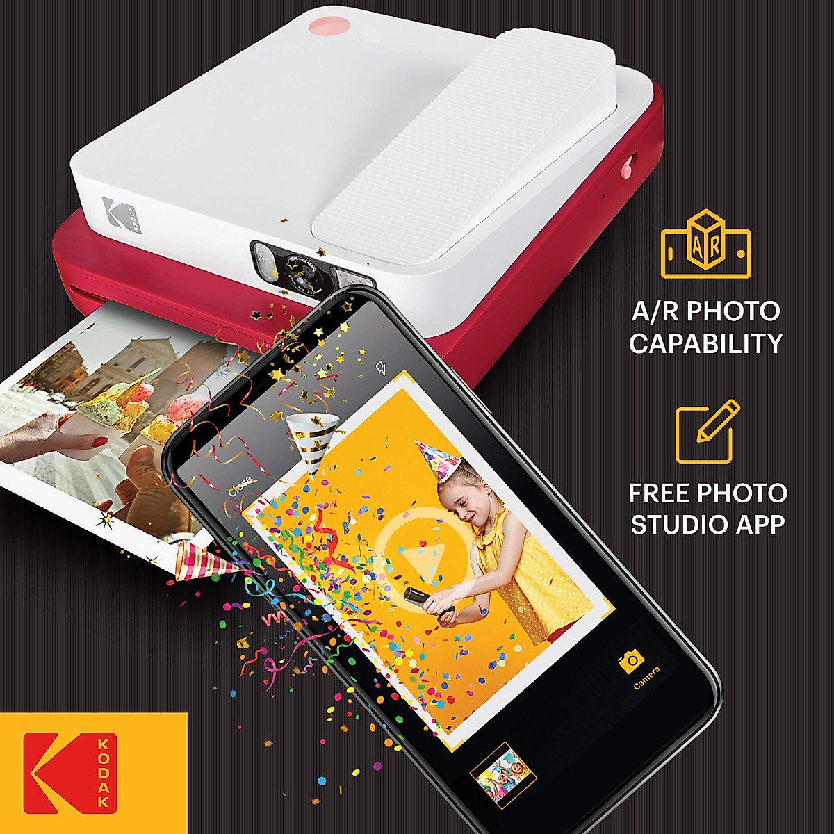 KODAK Smile Classic Digital Instant Camera with Bluetooth (Red) Travel Kit