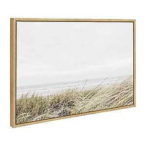 Kate and Laurel Sylvie East Beach Framed Canvas Wall Art by Amy Peterson, 23x33 Natural, Chic Coastal Art for Wall