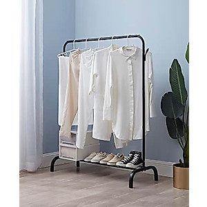 WEASHUME Clothes Rack 43.3 Inches Garment Rack,Coat stand with Bottom Shelf Portable Metal Clothing Rack for Hanging Clothes Coat Rack Black