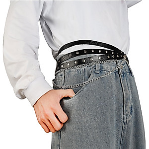 Eigso Leather Punk Goth Belt for Women Men Rock Classic Vintage Gothic Chain Waist Belt for Woman Man Black