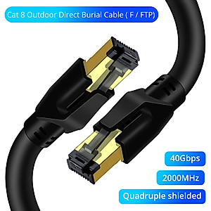 XXONE Cat8 Ethernet Cable 30ft, High Speed 26AWG Cat8 LAN Network Cable 40Gbps, 2000Mhz with Gold Plated RJ45 Connector, Heavy Duty Weatherproof S/FTP UV Resistant for Modem