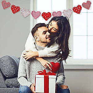 Whaline 3D Valentine's Day Heart Banner Soft Cute Heart Garland Pre-Assembled Red White Heart Fabric Banner Holiday Hanging Decoration for Valentine's Day Wedding Anniversary Party Supplies Home Decor