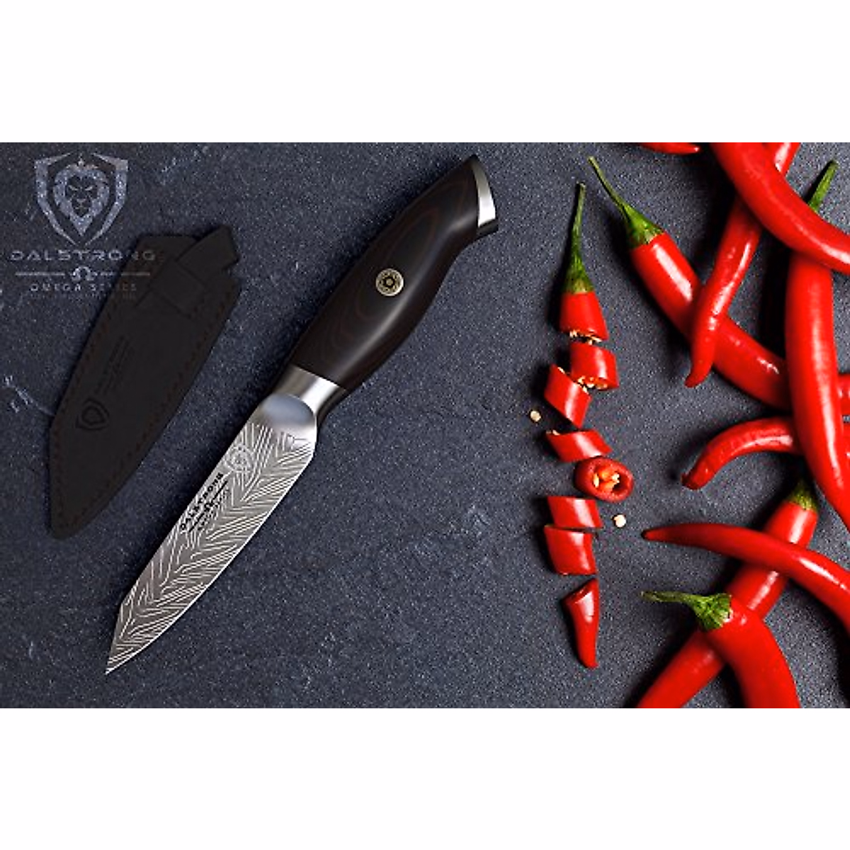 Dalstrong Paring Knife - 4 inch - Omega Series - BD1N-V Hyper Steel Kitchen Knife - G10 Woven Fiberglass Handle - Razor Sharp Knife - Leather Sheath Included
