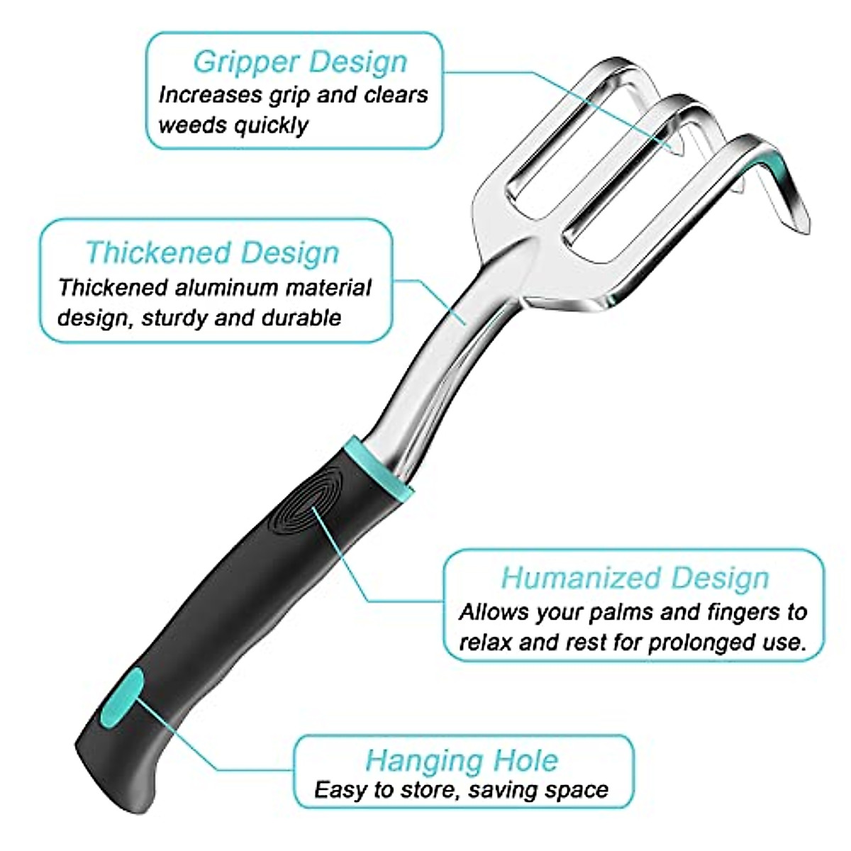 V.C.Formark Heavy Duty Garden Hand Tools, Aluminum Soil Scoop with Ergonomic Handle, Metal Garden Rake - Easy to Loosen Soil, Ideal for Transplanting, Digging, Cultivating, Weeding and Sowing