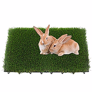 kathson Artificial Grass Turf Tile,2Pcs Rabbit Grass Mat with Upgrade Interlocking System Self-drainingSuitable for Bunny,Dogs and Cats(11.8 x11.8 Inches