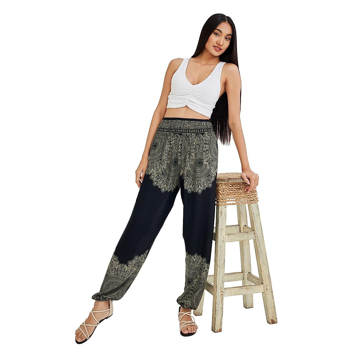 Joob Joob Boho Pants for Women - Hippie Harem Pants Women - Womens Yoga Pants – Comfy Bohemian Flowy Hippie Clothes - Black Medium