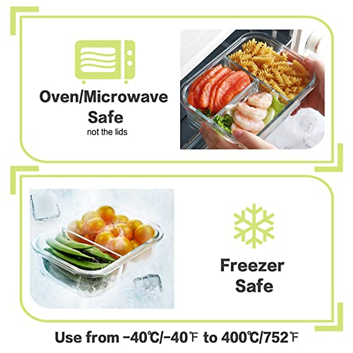 HOMBERKING 9 Pack Glass Meal Prep Containers 3 & 2 & 1 Compartment, Glass Food Storage Containers with Lids, Airtight Glass Lunch Bento Boxes, BPA-Free & Leak Proof (9 lids & 9 Containers) - White