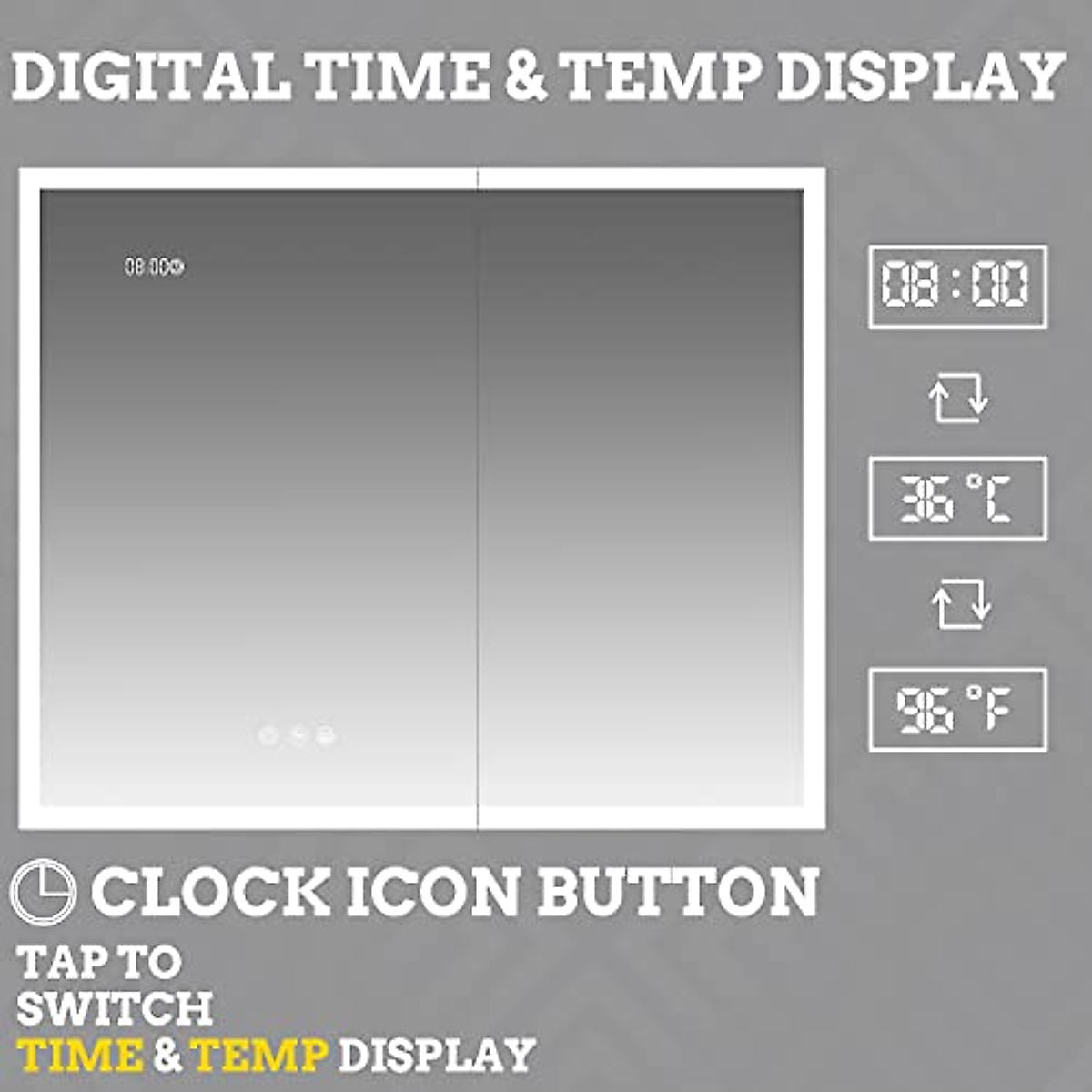 LIGMIRR Bathroom Medicine Cabinet with Lights, 36×30 Inch LED Medicine Cabinet with Mirror, Double Door Lighted Medicine Cabinet with Defogger, Dimmer, Clock & Temp Display, 2 Outlets & USB Ports