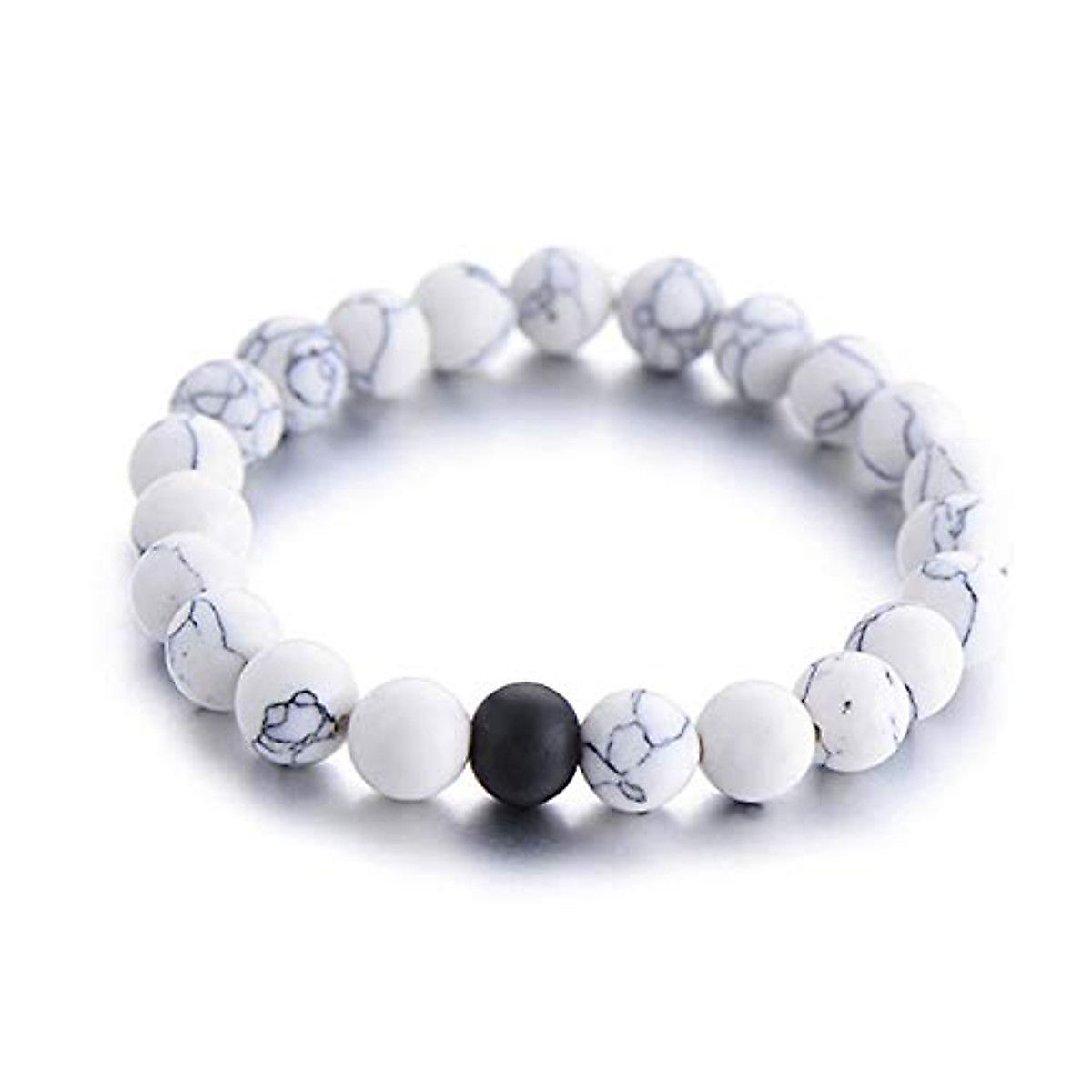 Bayetss Men Women Lava Bracelet Beads Bracelet Bangle Stretch Stone Beads Bracelets Friendship Couples Gifts,Black and white
