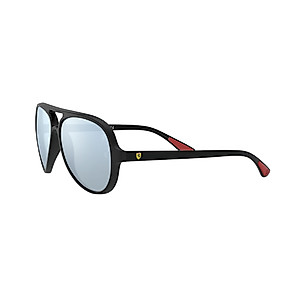 Ray-Ban RB4125M Scuderia Ferrari Collection Aviator Sunglasses, Matte Black/Light Green Mirrored Silver, 57 mm