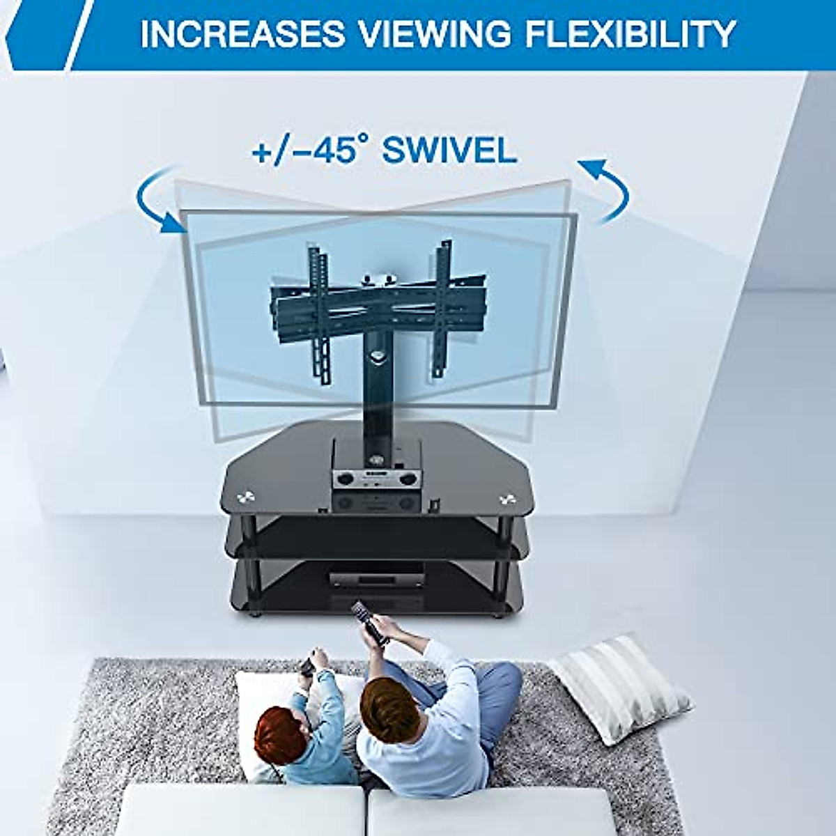 Swivel Floor TV Stand/Base for 32-75 Inch TVs-Universal Corner TV Floor Stand with Storage Perfect for Media-Height Adjustable Entertainment Stand with Cable Management, VESA 600x400mm PSFS04