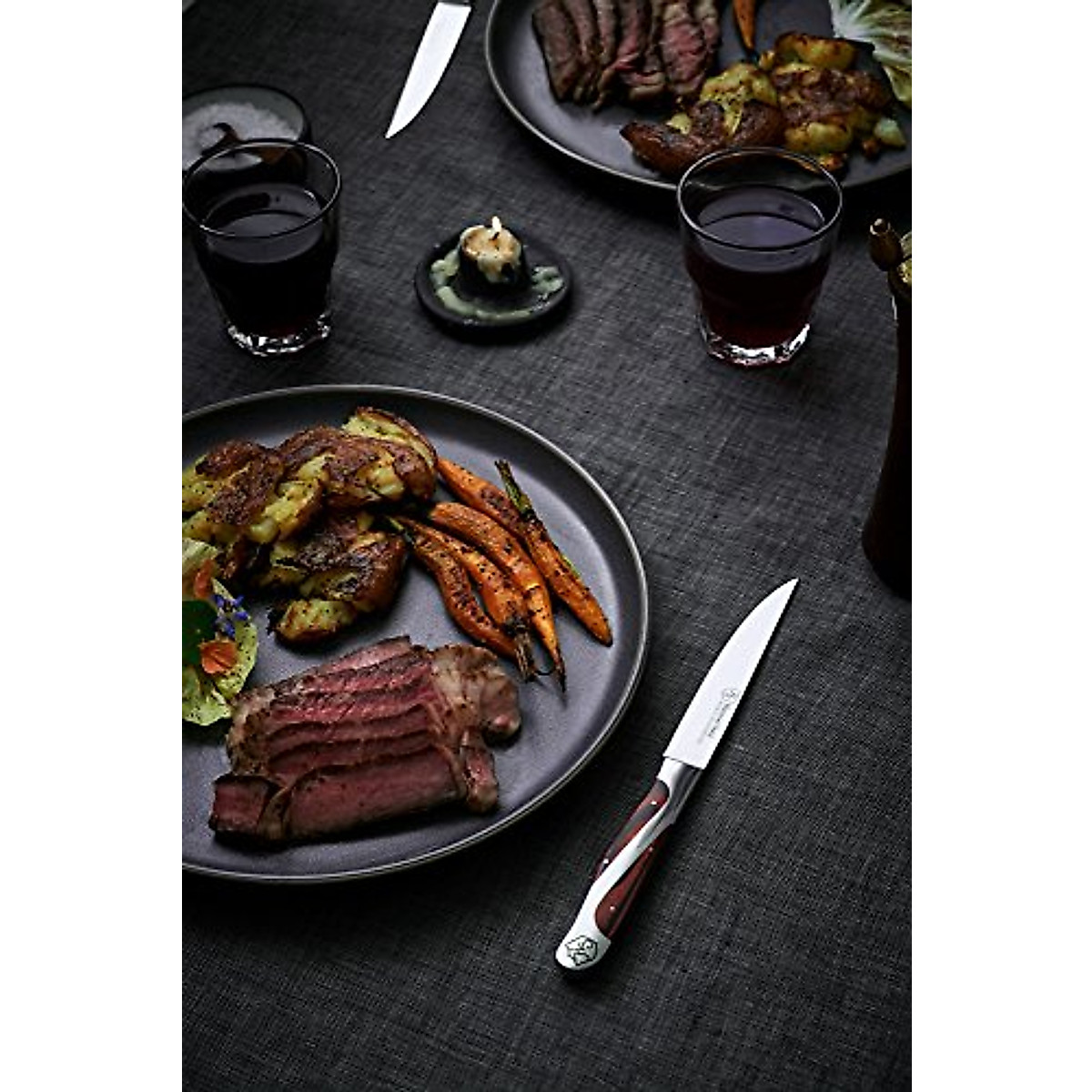 Hammer Stahl 4 Piece Steak Knife Set, 5-Inch - Non Serrated High Carbon German Steel - Ergonomic Quad-Tang Pakkawood Handle - Professional Balanced Cutlery