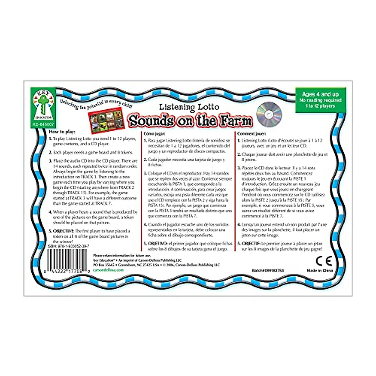 Listening Lotto Sounds on the Farm, Children's Auditory Matching Game, Fun Kid's Learning Game