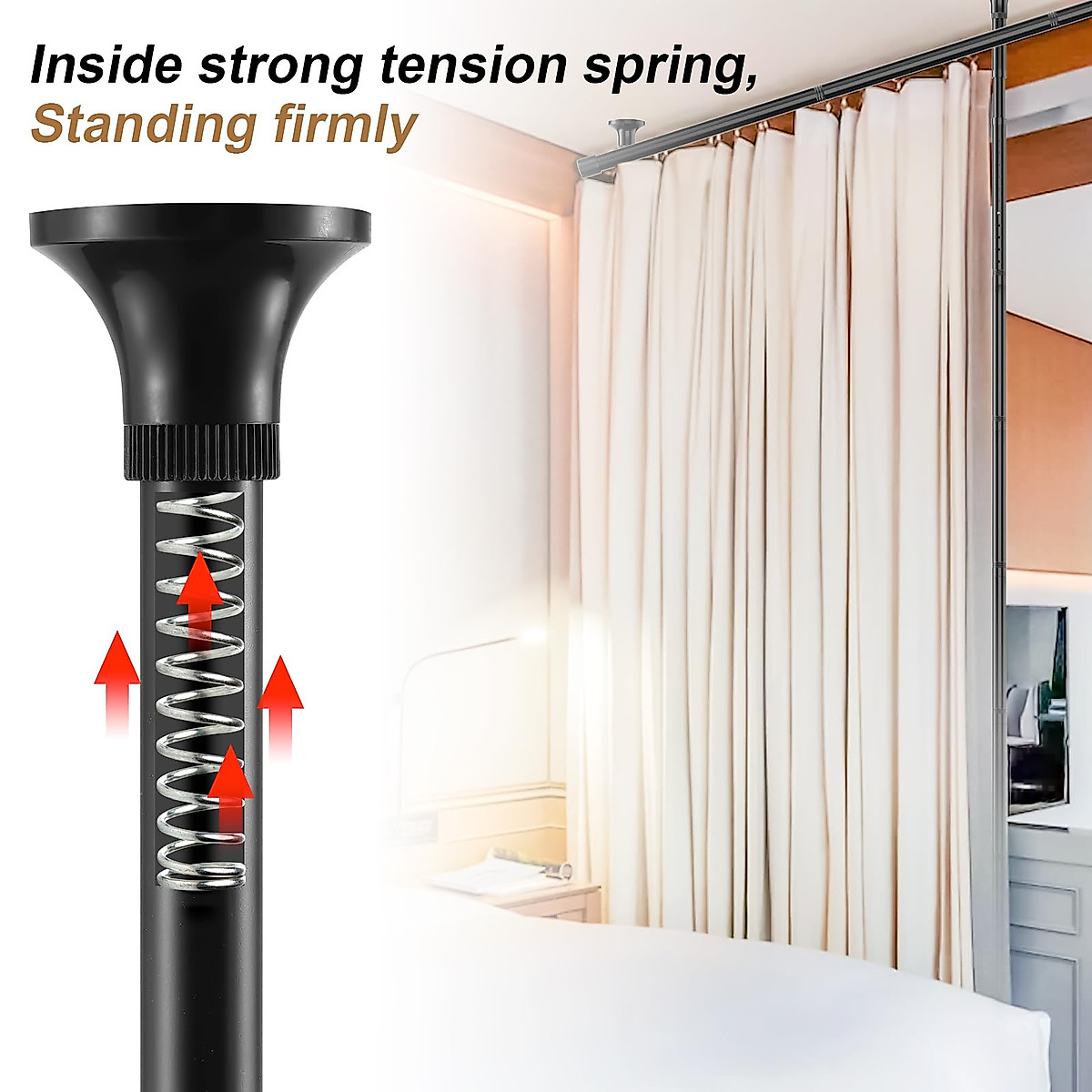 Freestanding Room Divider Curtain Rod - No Drilling Partition Room Dividers Wall,28-72inch(W) 4-10ft(H),Portable Tension Rod Curtain Stand for Studio Apartment Room Separation -Room Separator Black