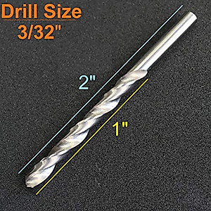 2/Pack Solid Carbide Drill Bit for Hardened Steel Hard Ness HRa 91.3 Aerospace Standard K20 Tungsten Carbide Jobber Length Twist Drill for Metal 118 Degree Four Facet Point Fractional Size (3/32")
