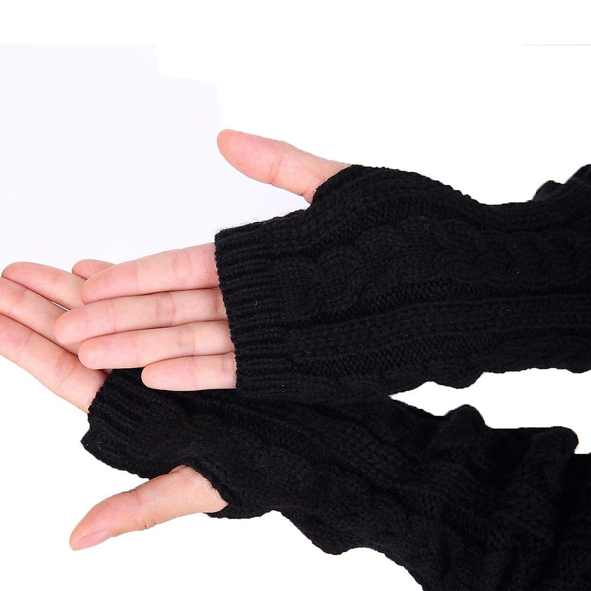 Colorful House Fingerless Thumb Hole Long Gloves Mittens Winter Arm Warmer (A#Black, 19 Inch)