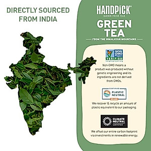 HANDPICK, Organic Green Tea Bags - 100 Tea Bags | Resealable Bag, Round & Eco-friendly Tea Bags | Direct From India