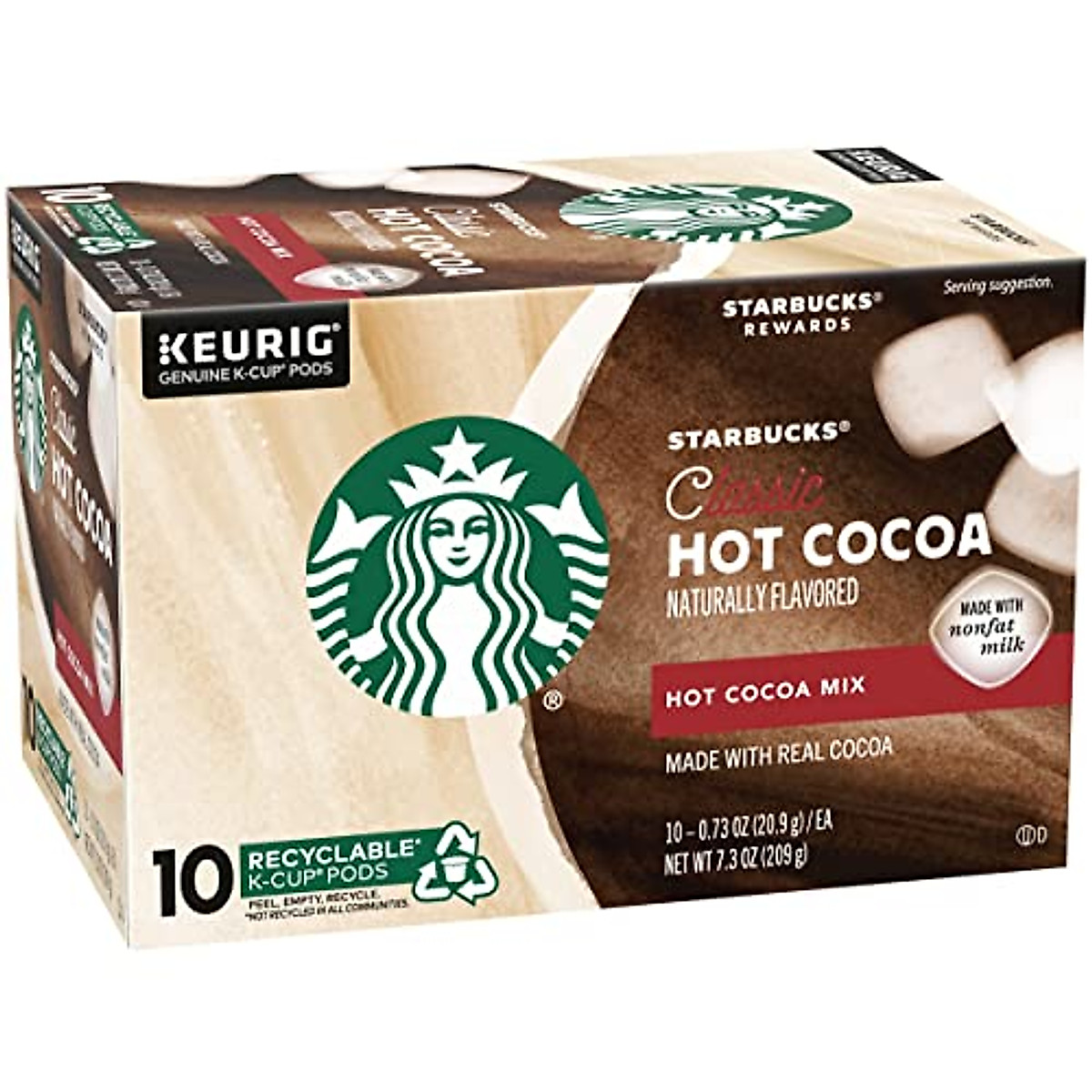 Starbucks Classic Hot Cocoa K-Cup Pods, Made with Real Cocoa & Nonfat Milk, K-Cup Pods for Keurig Brewing System, 10 CT K-Cups Per Box (10 Count (Pack of 2))
