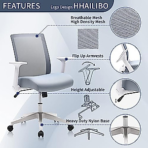 H HAILIBO Office Chair, Mesh Back Desk Chair, Swivel Ergonomic Computer Chair with Flip-Up Arms and Adjustable Height (Light Blue)