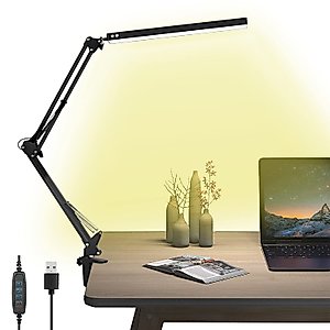 LED Desk Lamp, Swing Arm Desk Lamps with Clamp, Eye-Care Architect Desk Lights, 3 Color Modes & 10 Adjustable Brightness Levels, Table Lamps with Memory Function, Desk Lamp for Home Office(Black)