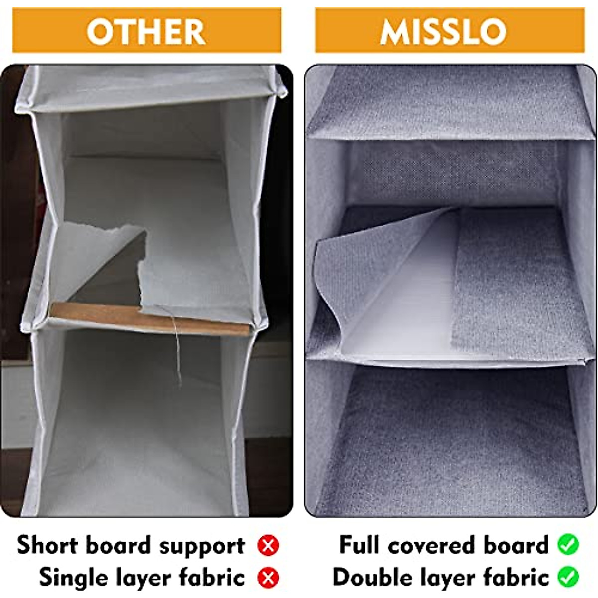 MISSLO 10-Shelf Hanging Shoe Organizer for Closet Organizers and Storage Shelves Hat Rack for Closet with 10 Side Mesh Pockets for Shoes, Caps, Scarves, Folded Clothes and Toys, Grey