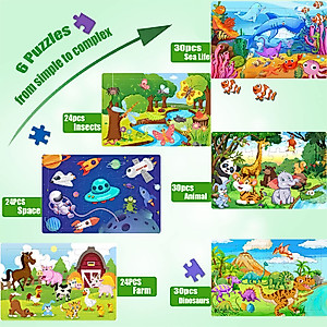 Puzzles for Kids Ages 3-5, Wooden Jigsaw Puzzles 24-30 Pieces for Toddler Children Learning Educational Puzzles 3 4 5 6 Year Toys for Boys and Girls (6 Puzzles)