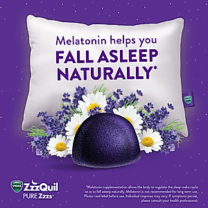 ZzzQuil PURE Zzzs Melatonin Gummies, Sleep Aid, Melatonin 2mg, with Chamomile & Lavender, Melatonin Sleep Gummies, Sleep Aids for Adults, Wildberry Vanilla Flavored, 24 Sleep Gummies