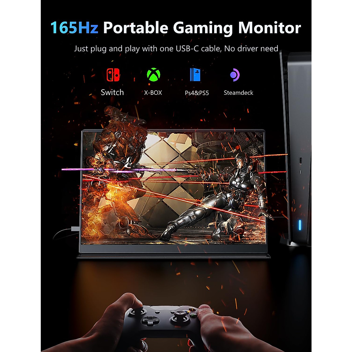 MAGICRAVEN 165Hz Portable Gaming Monitor, 16" 1920x1200 500 Nits Laptop Monitor, Second Computer Display with Speakers, Dual Screen Travel Monitor for PC Phone PS5/4 Xbox Switch