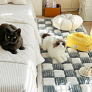 JIALOE Pet Couch Cover Coloured Large Plaid Square Pet Mat Bed Funny Fuzzy Couch Cover Dog Sofa Bed Pet Products Furniture (17.7x17.7inch, Gray)