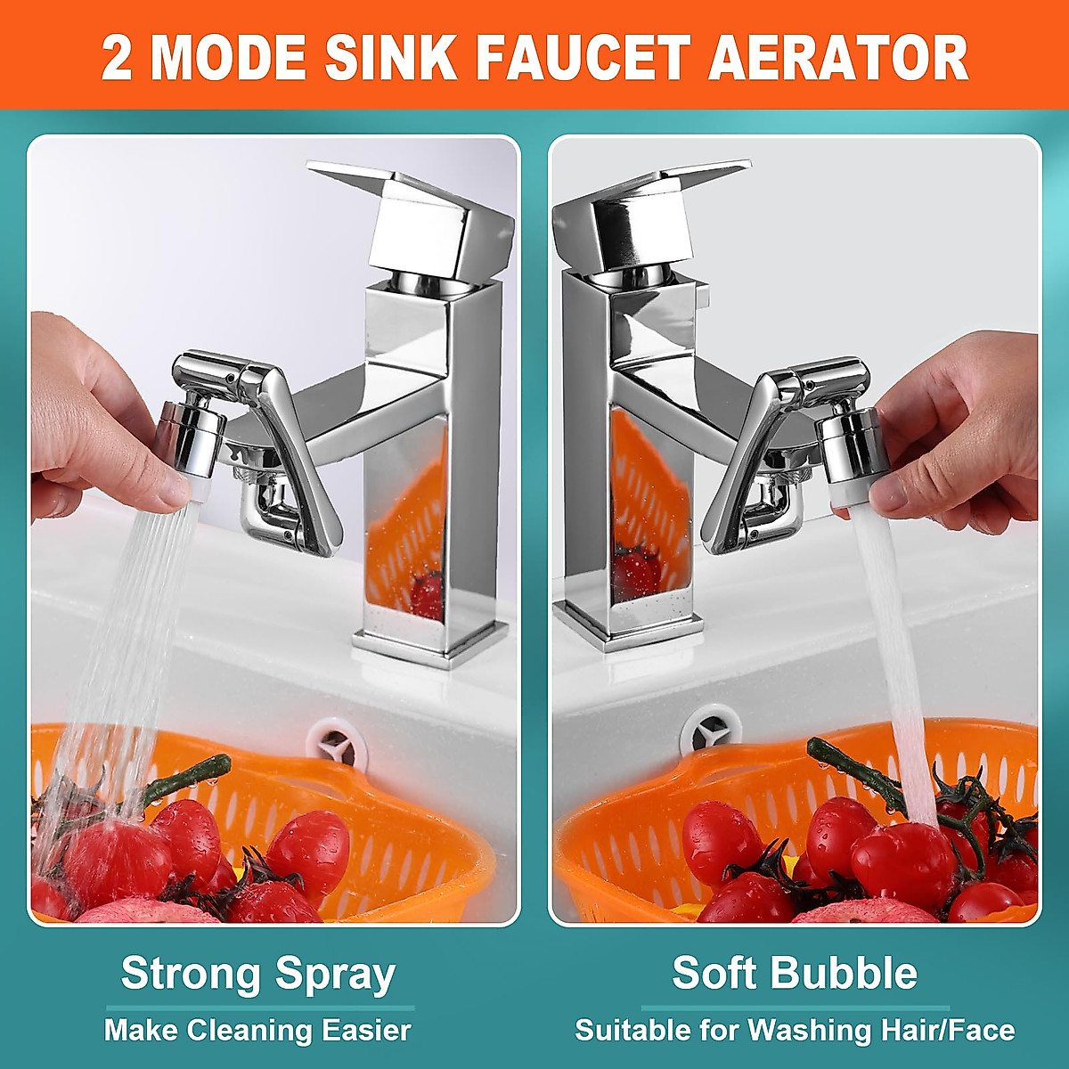 Spurtar 1440° Faucet Extender for Bathroom Sink, 2 Water Outlet Modes 1080° Rotatable Faucet Aerator + 360° Swivel Faucet Attachment Kitchen Faucet Extension, Tap Adjustment for Face Washing