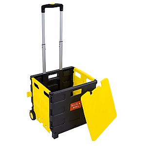 Mount-It! Rolling Utility Cart, Folding and Collapsible Hand Crate with Lid on Wheels, 55 lbs Capacity
