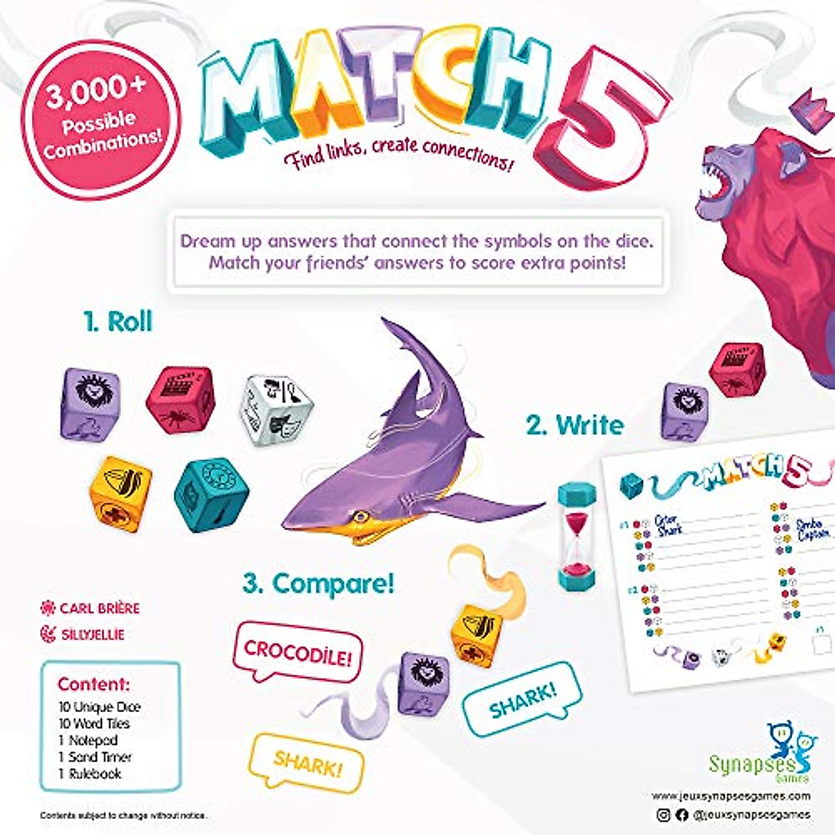 Synapses Games | Match 5 | Family Board Game | Word Association and Dice Game | 2 to 8 Players | 20 Minutes | Ages 10+