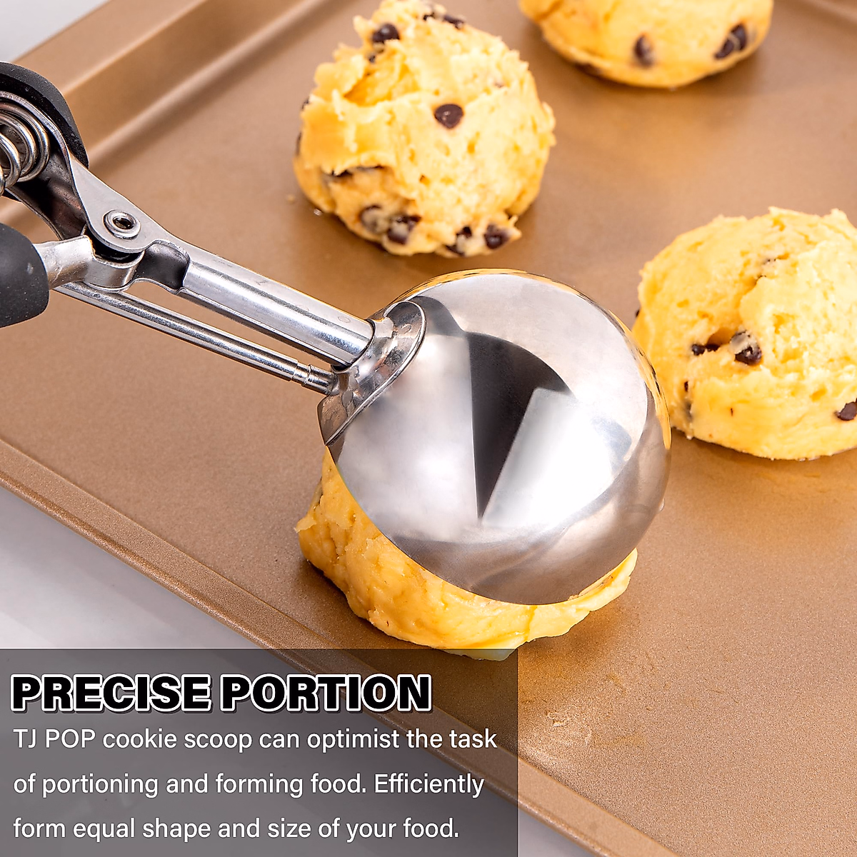 Cookie Scoop 4 Tbsp, TJ POP Professional Stainless Steel Ice Cream Scoop 60 mm, Soft Grips, Quick Trigger Release, 60 ml