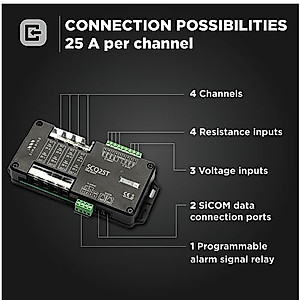 Simarine SCQ25T Quadro Shunt, 4 x 25 A per Channel, Tank Level Voltage Monitoring, A Built-in, Programmable Alarm Signal Relay. Compatible with Simarine PICO Battery Monitor and VIA Control Panel