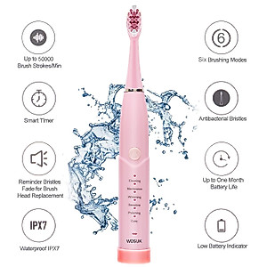 CIVIE Sonic Electric Toothbrush for Kids and Adults, 6 Modes with 2 Min Build in Timer, Travel Portable Ultrasonic Toothbrush with 4 Brush Heads USB Charging Power Whitening AutoToothbrush