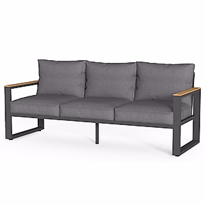 RoyalCraft Aluminum Outdoor Couch, All-Weather Metal Patio 3-seat Sofa with Soft Thick Cushions, Patio Sofa Couch for Porch Backyard Garden, Grey